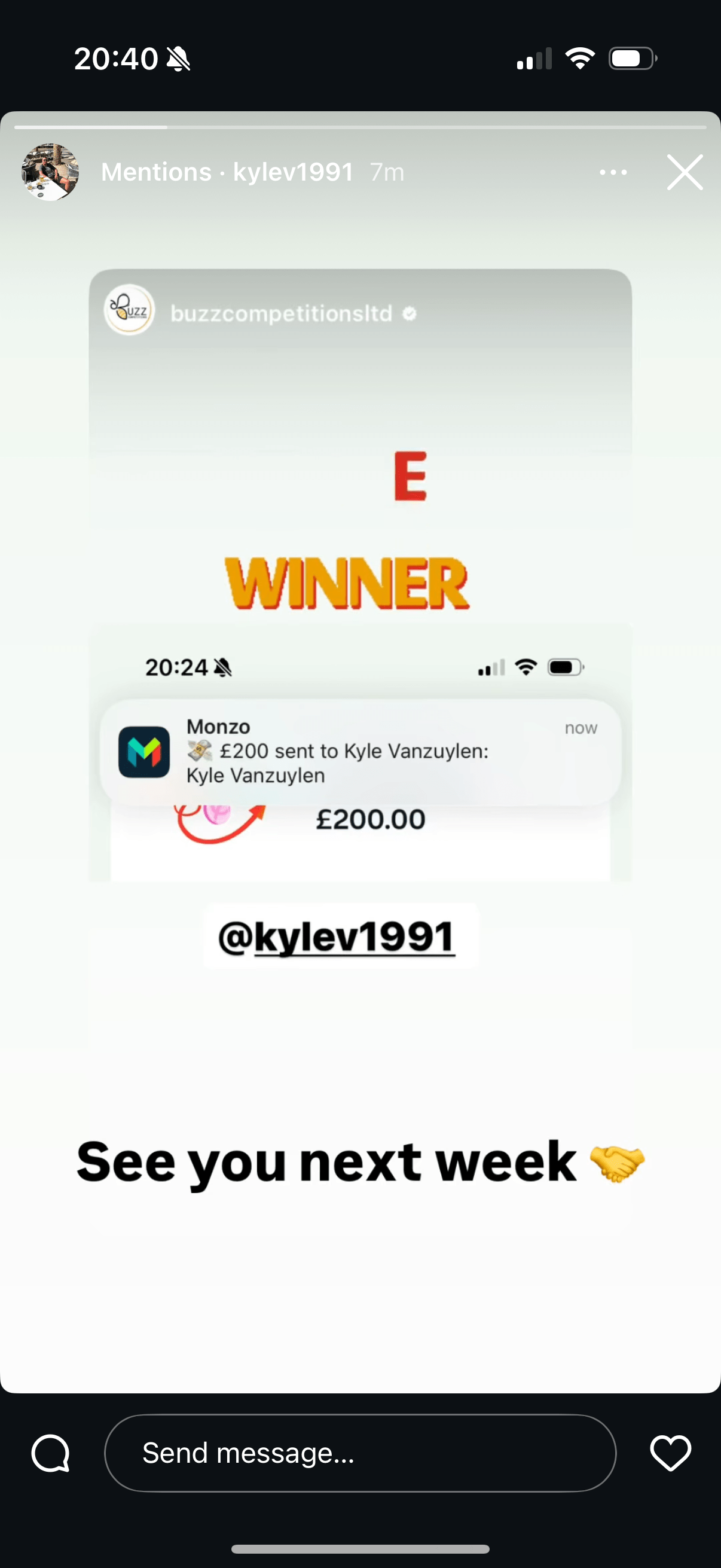 Kyle Wins £200 - Buzz Competitions